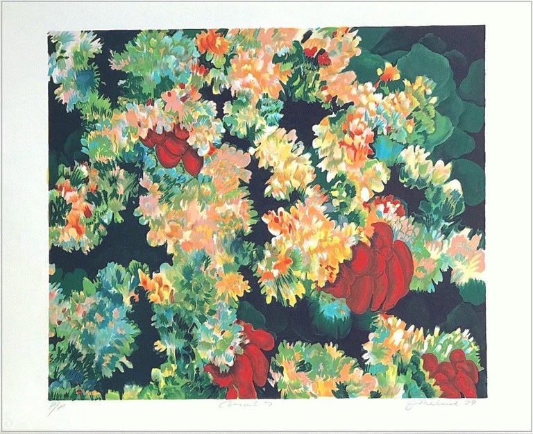 Joan Melnick - Coral 7: Dark Green, Red, Signed Lithograph, Nature ...