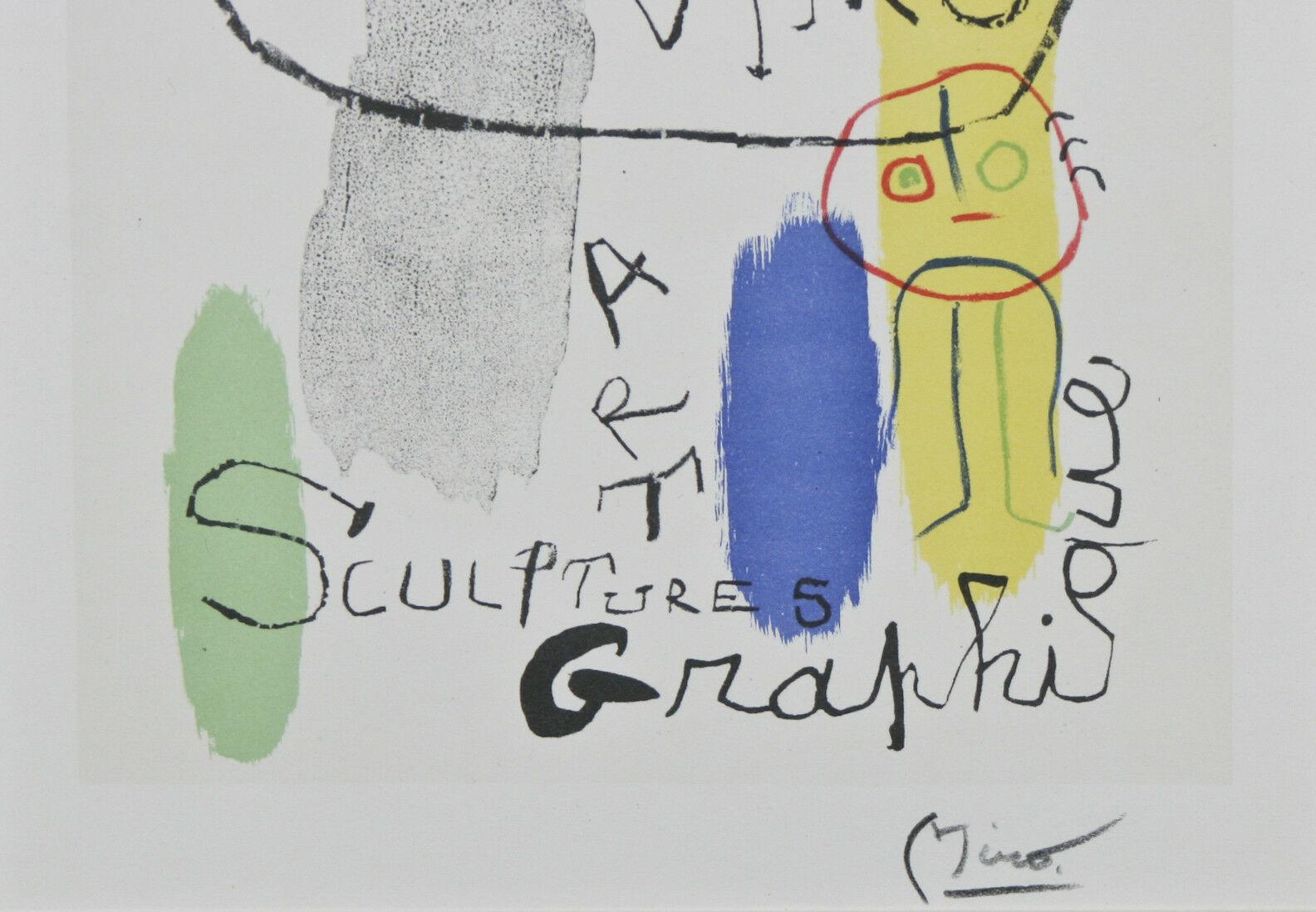 Joan Miró - Joan Miro Signed Lithograph 10"x7 1/2" "Figure with Reddish ...