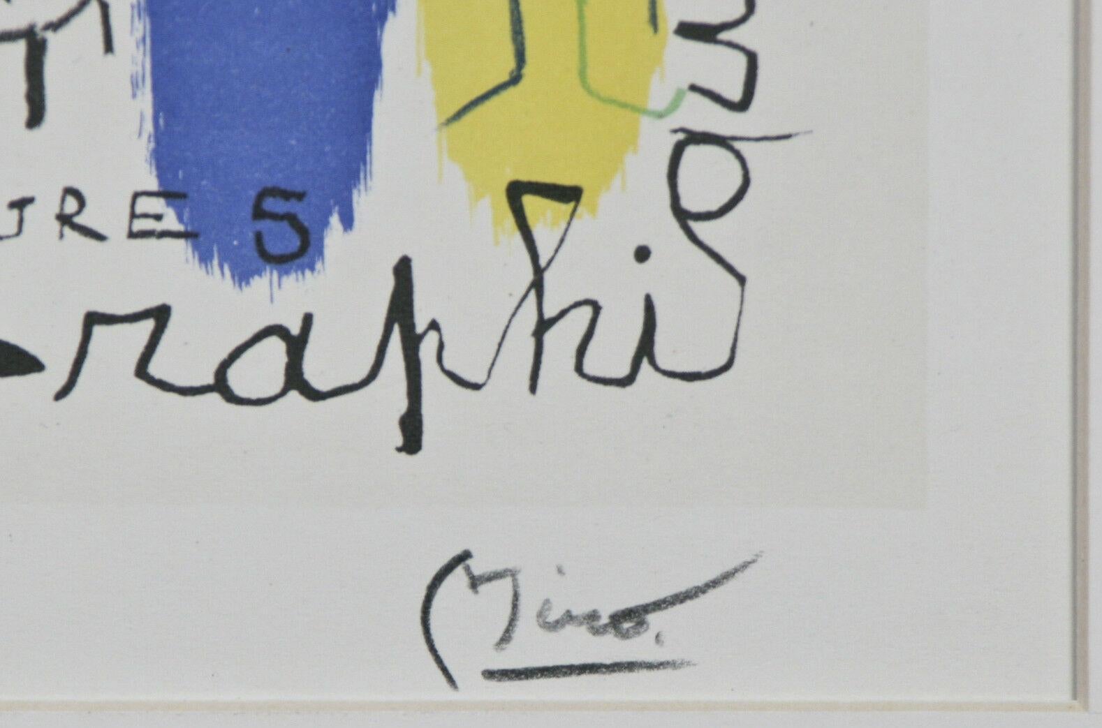 Joan Miró - Joan Miro Signed Lithograph 10"x7 1/2" "Figure with Reddish ...