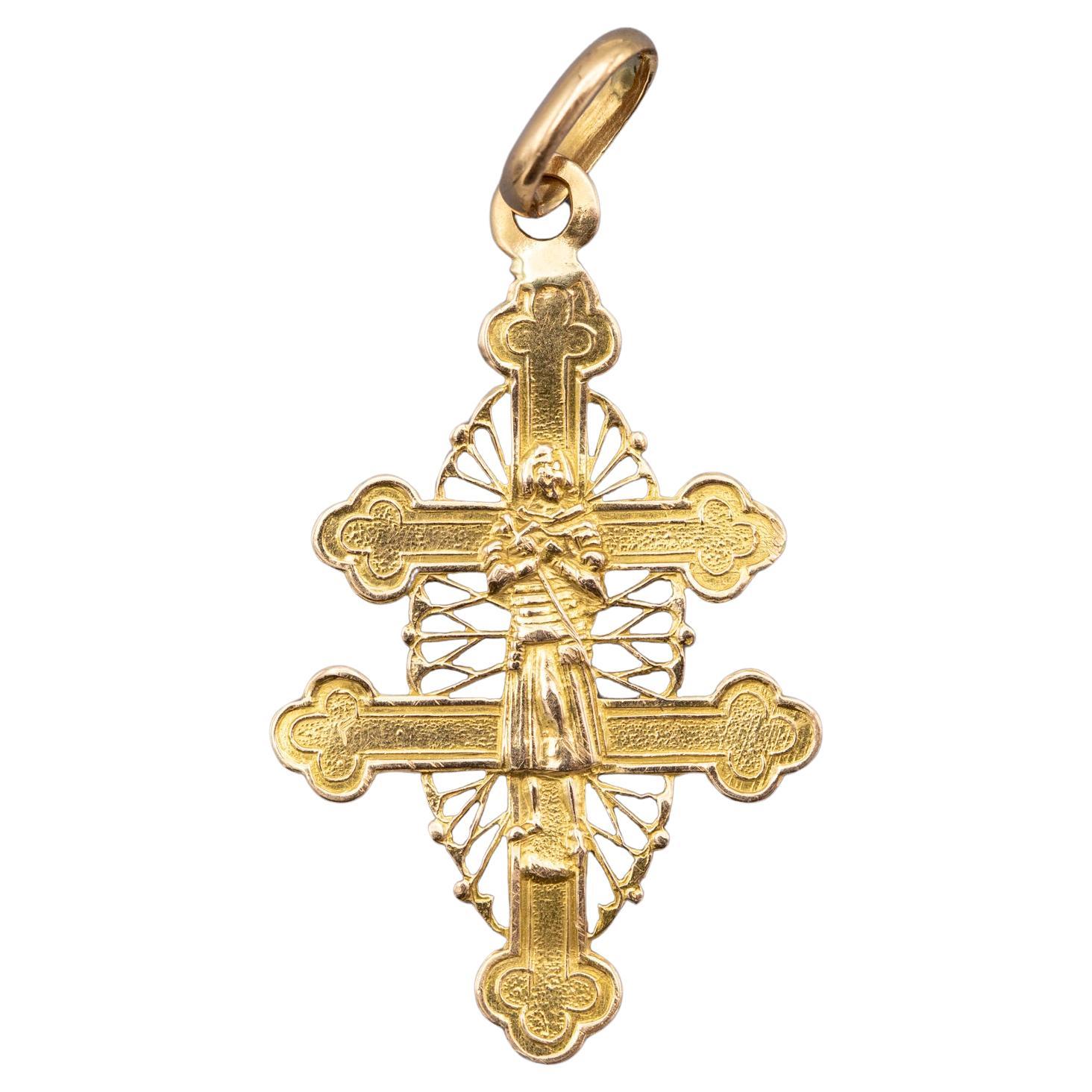 Joan of Arc - Antique solid 18 ct yellow gold pendant - Lorraine cross ...