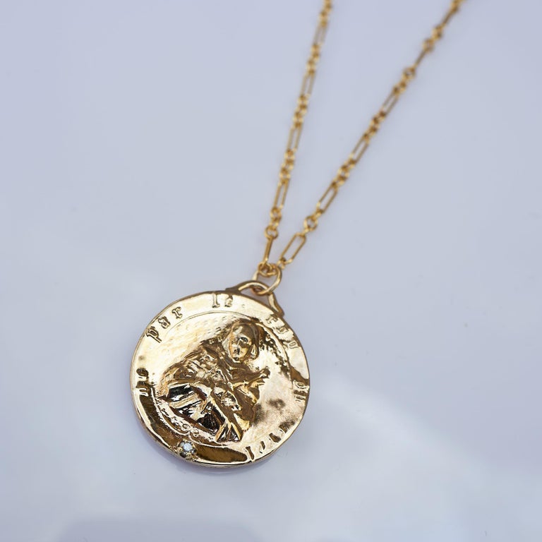 Joan of Arc Chain Necklace White Diamond Chain Necklace Medal Coin J ...