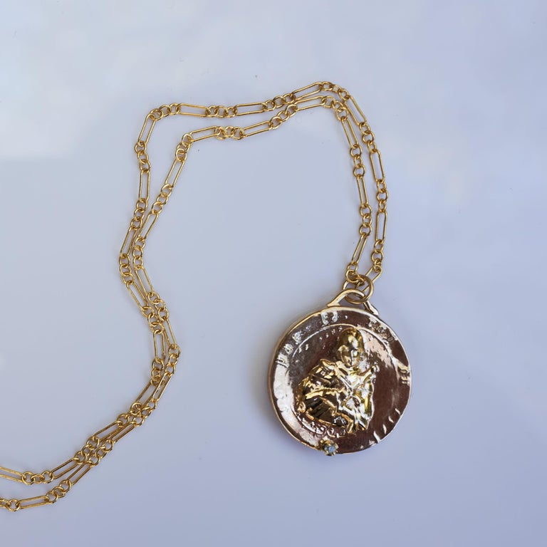 Joan of Arc Chain Necklace White Diamond Chain Necklace Medal Coin J ...