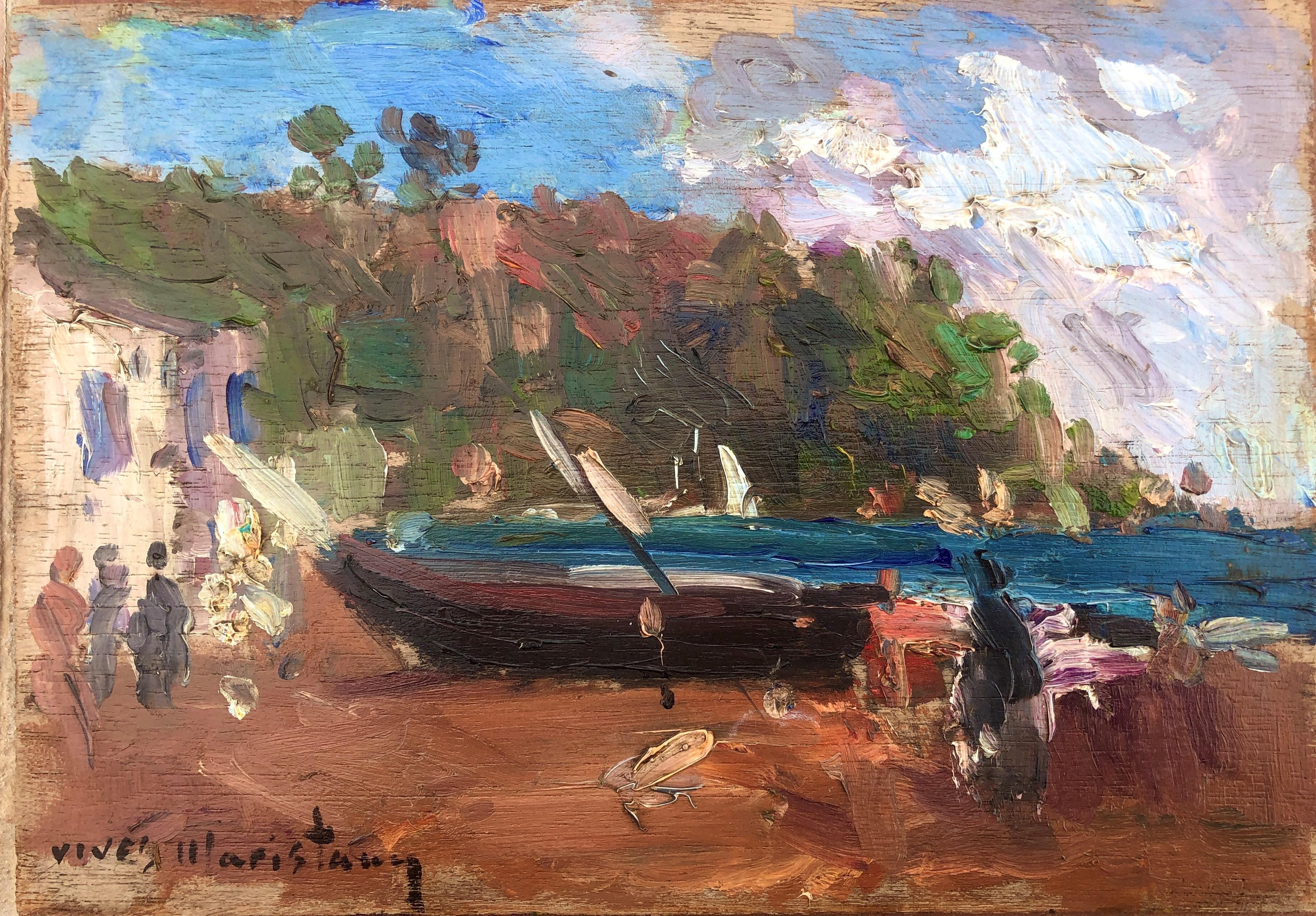 Joan Vives Maristany - Beach's day oil on cardboard painting ...