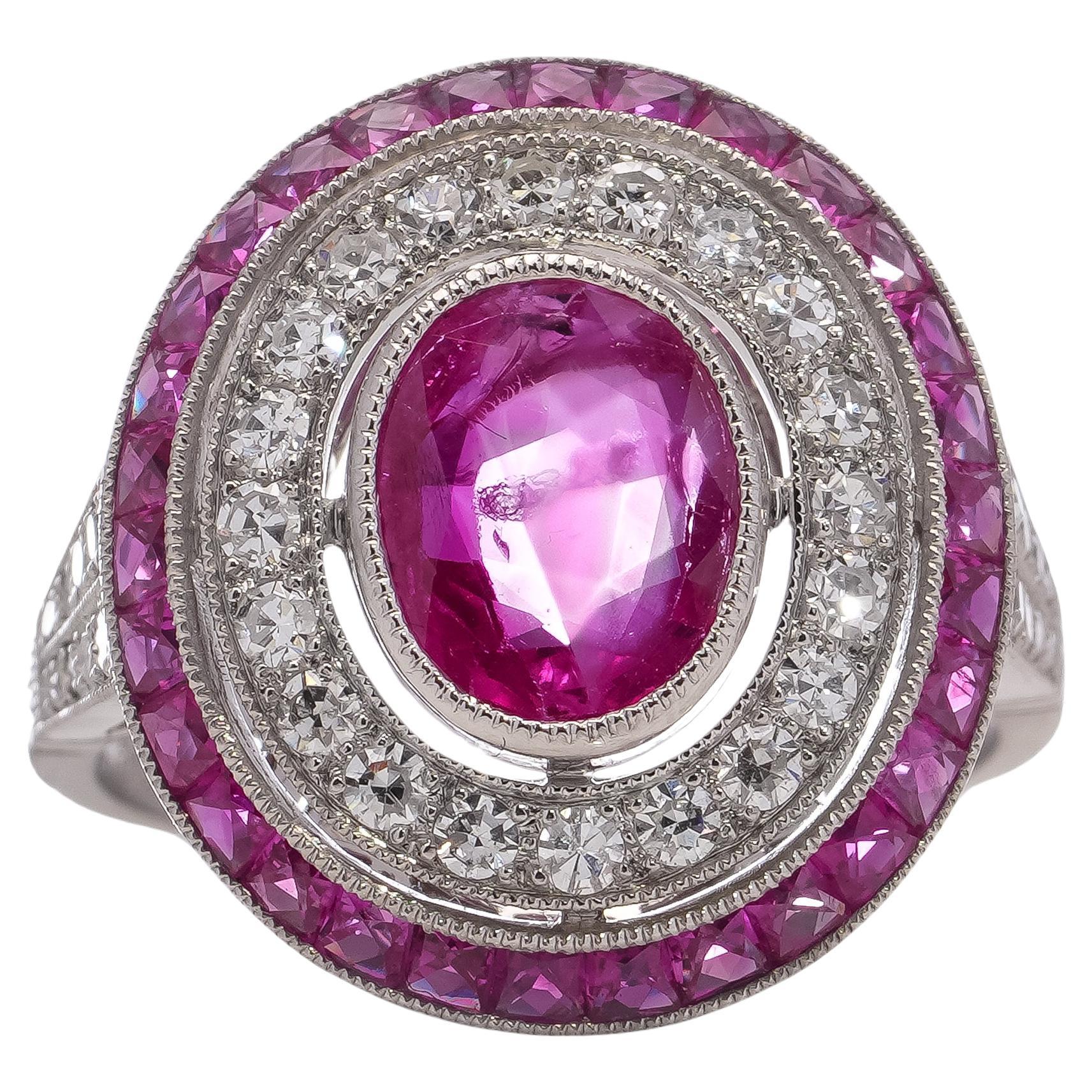Platinum oval-shaped 2.25 cts. Natural Burma ruby cluster ring For Sale ...