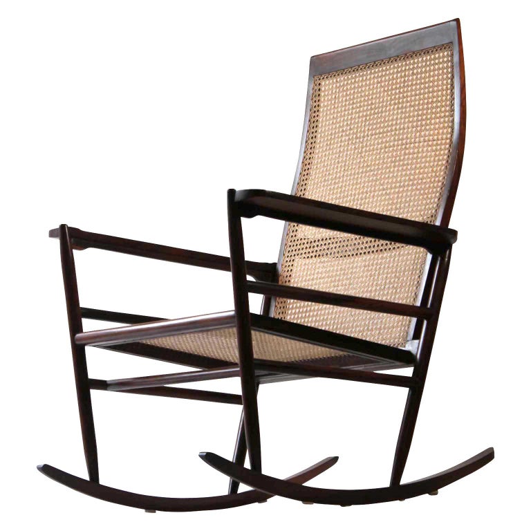 Joaquim Tenreiro Jacaranda Curva Cane Back Rocking Chair at 1stDibs