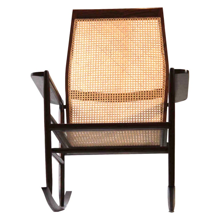 Joaquim Tenreiro Jacaranda Curva Cane Back Rocking Chair at 1stDibs