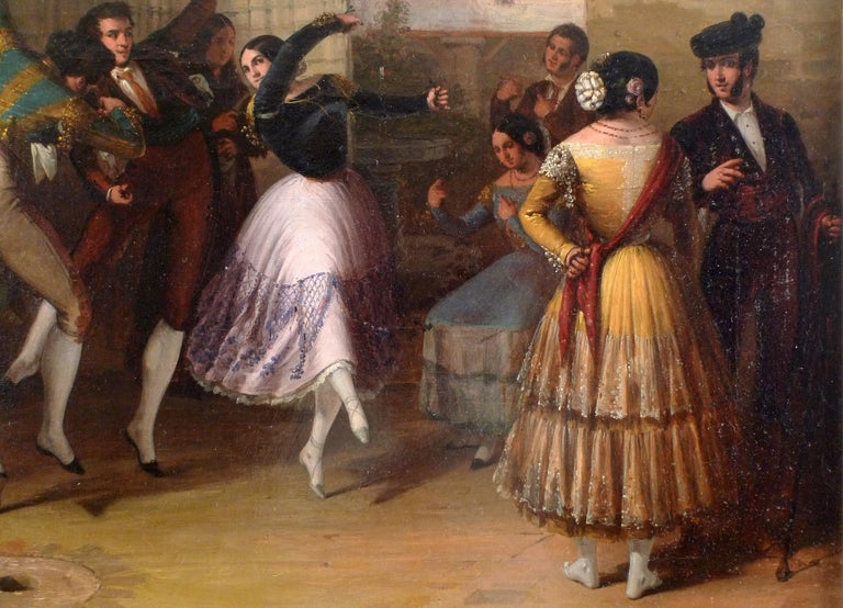 Joaquín Domínguez Bécquer - "Dancers in a Courtyard", 19th Century Oil ...