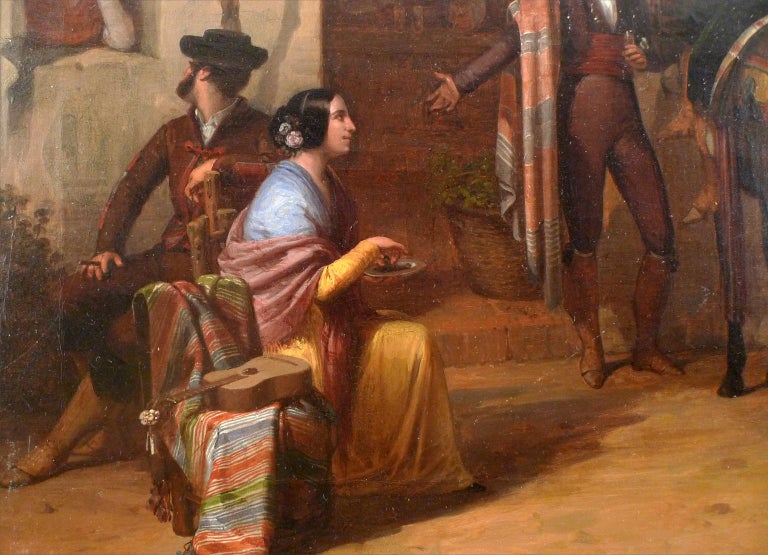 Joaquín Domínguez Bécquer - "Outside The Tavern", 19th Century Oil on ...