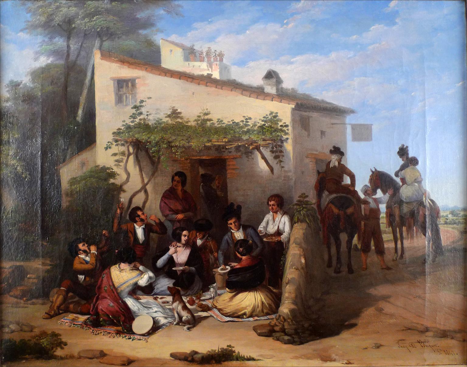 Joaquín Domínguez Bécquer - "The Picnic", 19th Century Oil on Canvas by ...