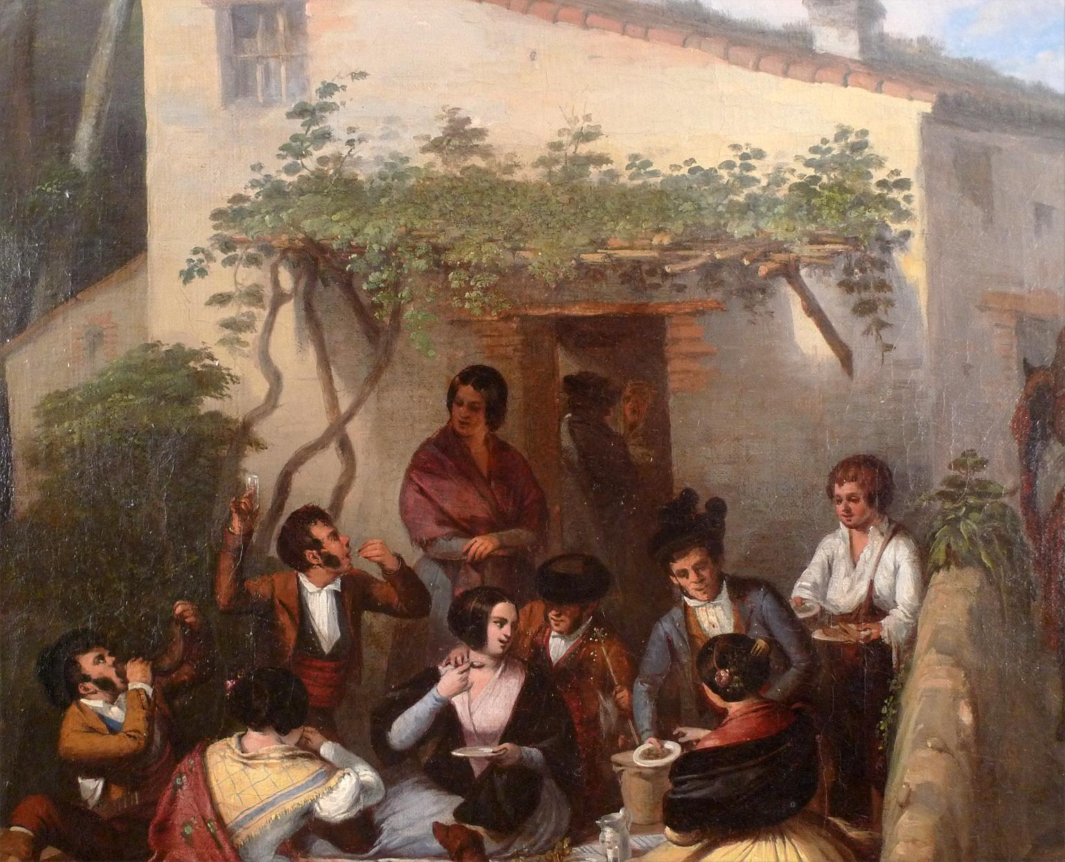 Joaquín Domínguez Bécquer - "The Picnic", 19th Century Oil on Canvas by ...