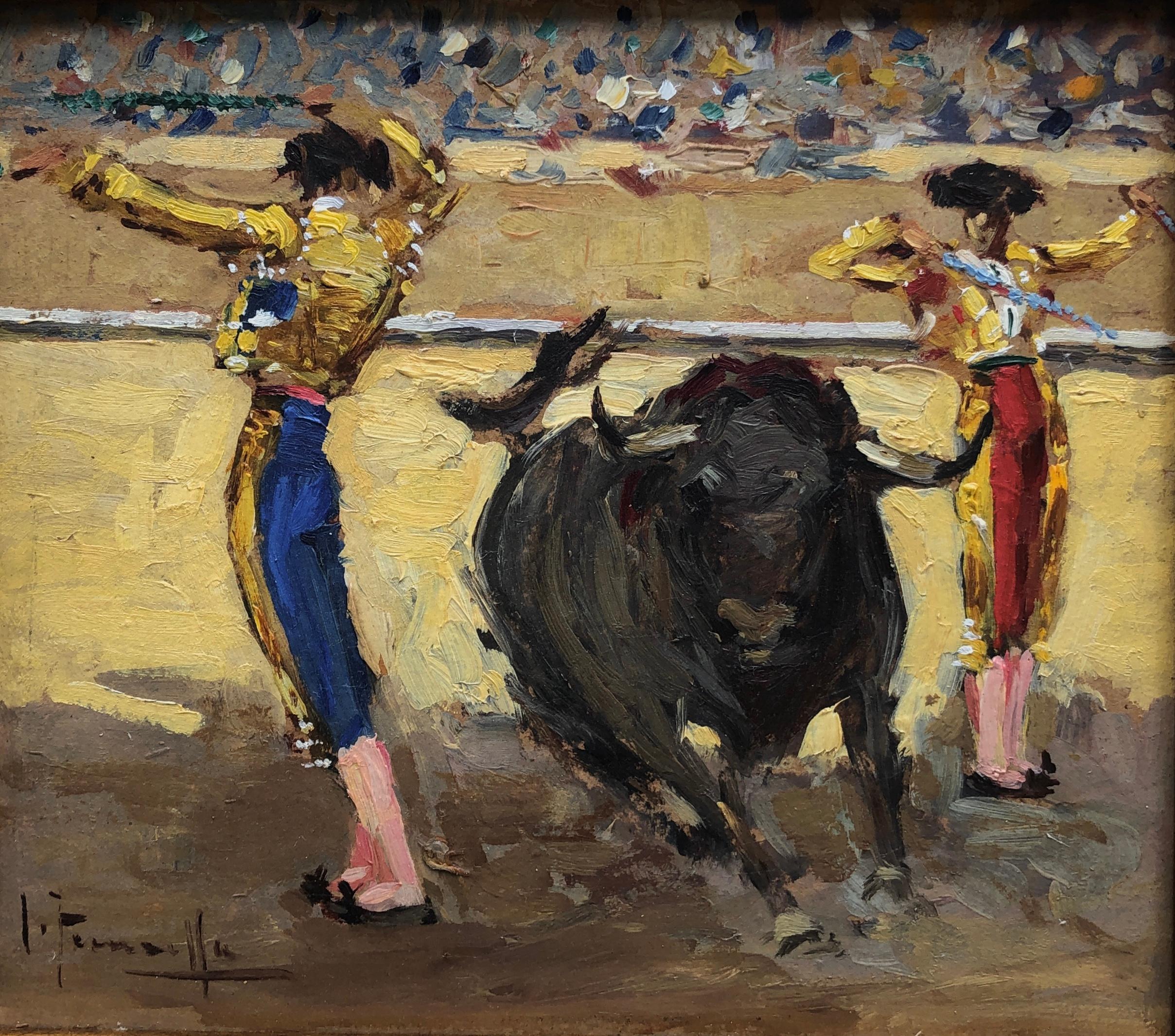 Joaquin Terruella Matilla - Joaquin Terruella bullfighting scene oil on cardboard painting For ...