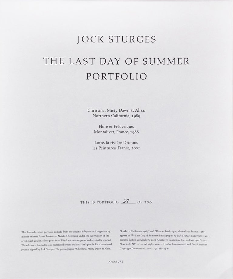 Jock Sturges - THE LAST DAYS OF SUMMER PORTFOLIO For Sale at 1stDibs