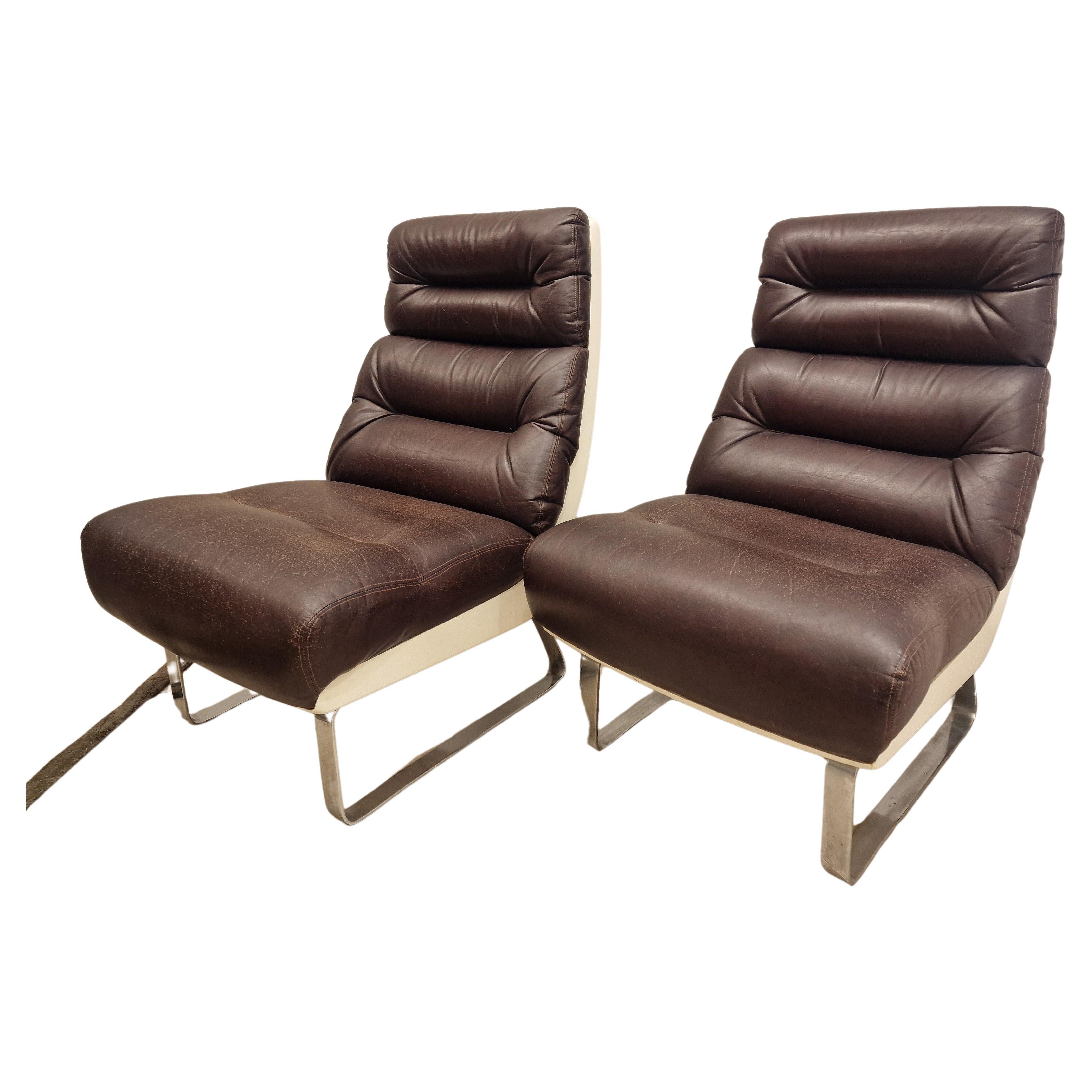 Joe Colombo Brown leather pair of armchairs from Le Grand Rex in Paris ...