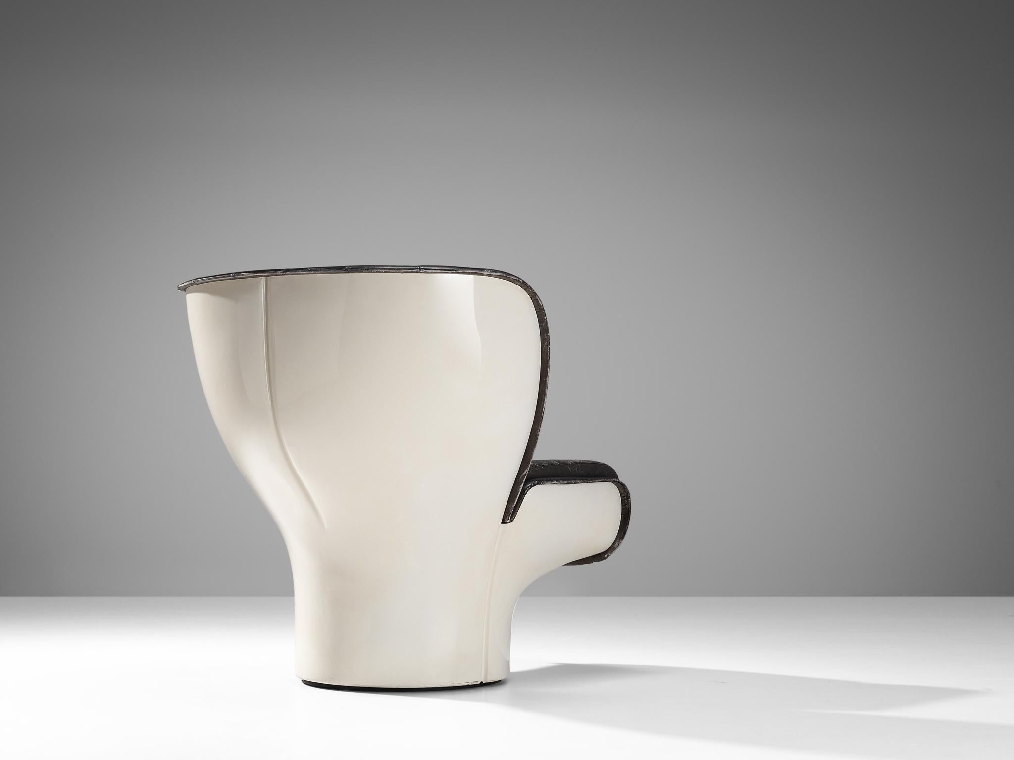 Joe Colombo Iconic ‘Elda’ Lounge Chair in Black Leather and Fiberglass ...