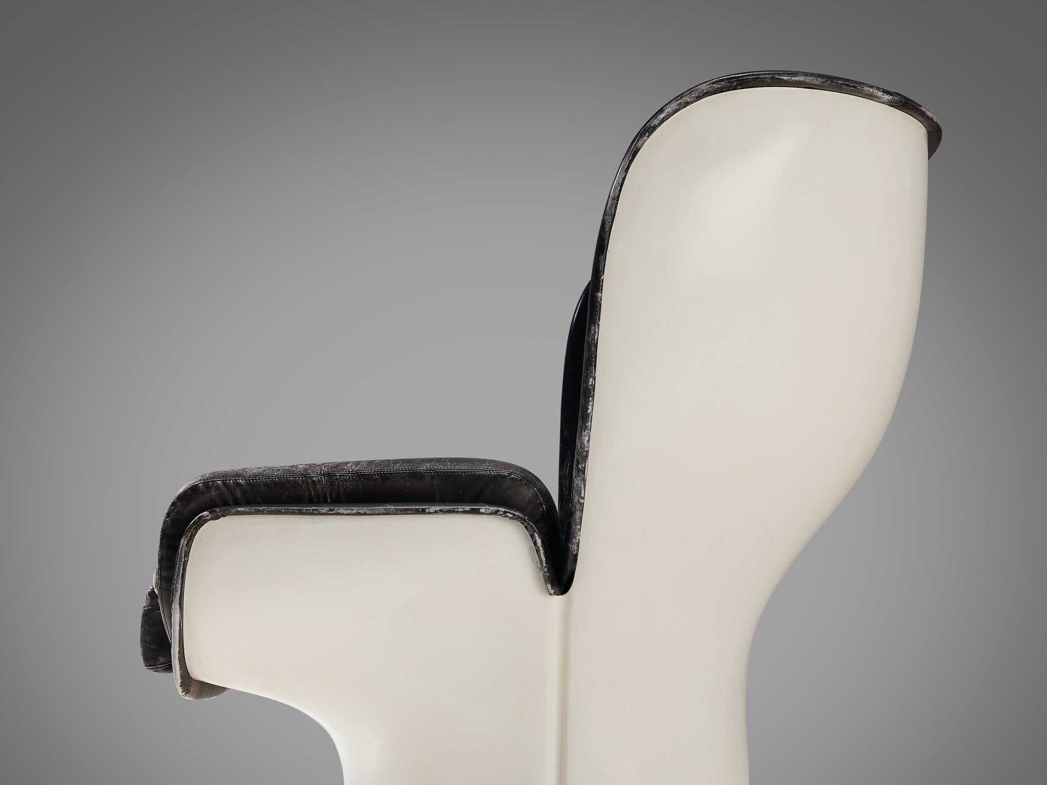 Joe Colombo Iconic ‘Elda’ Lounge Chair in Black Leather and Fiberglass ...