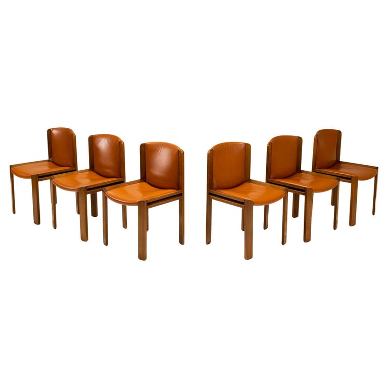 Joe Colombo 'Model 300' Dining Chairs in Oak and Leather for Pozzi ...