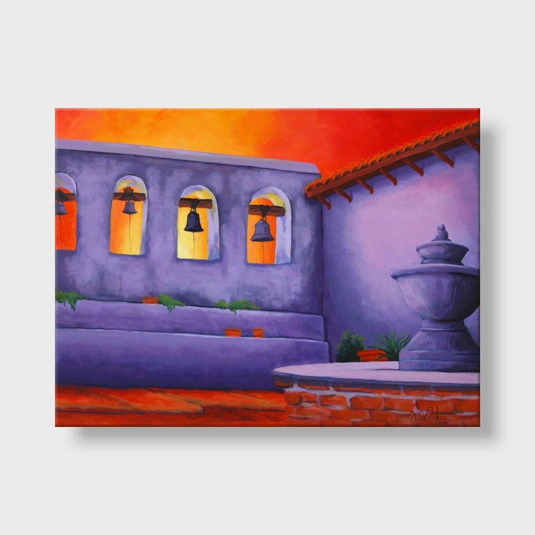 Joe Oakes - Expressionistic Architecture Painting, "Mission Sunset" For ...