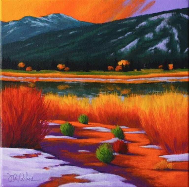 Joe Oakes - Colorful Expressionist Landscape, "Fall Mountain Lake" For ...