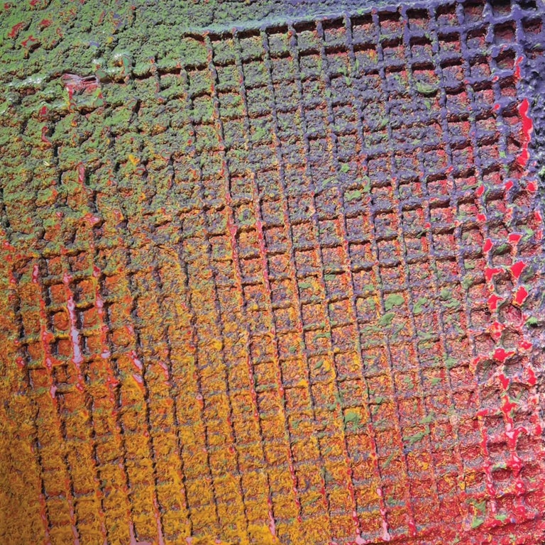 Joel Blenz - 10 x 10, square shape industrial grid painting with orange ...