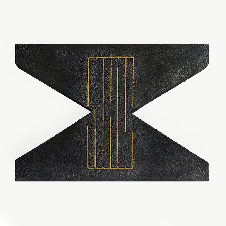 Joel Blenz - Hourglass, Black abstract geometric hourglass shape, gold ...