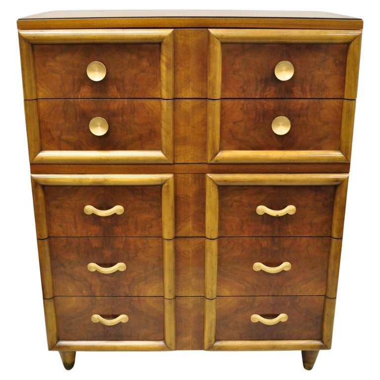Joerns Bros Art Deco Mid Century Burl Walnut Tall Chest Chest Of ...