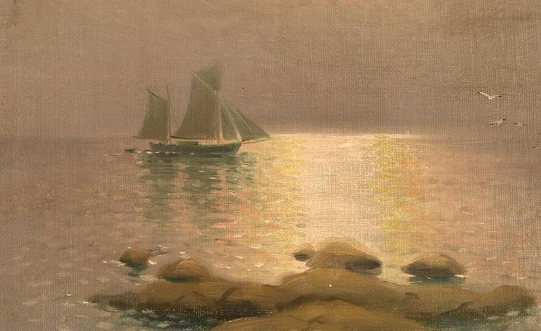 Johan Boström, Swedish Artist, Oil on Canvas, Sail Boat at Sea, Early ...