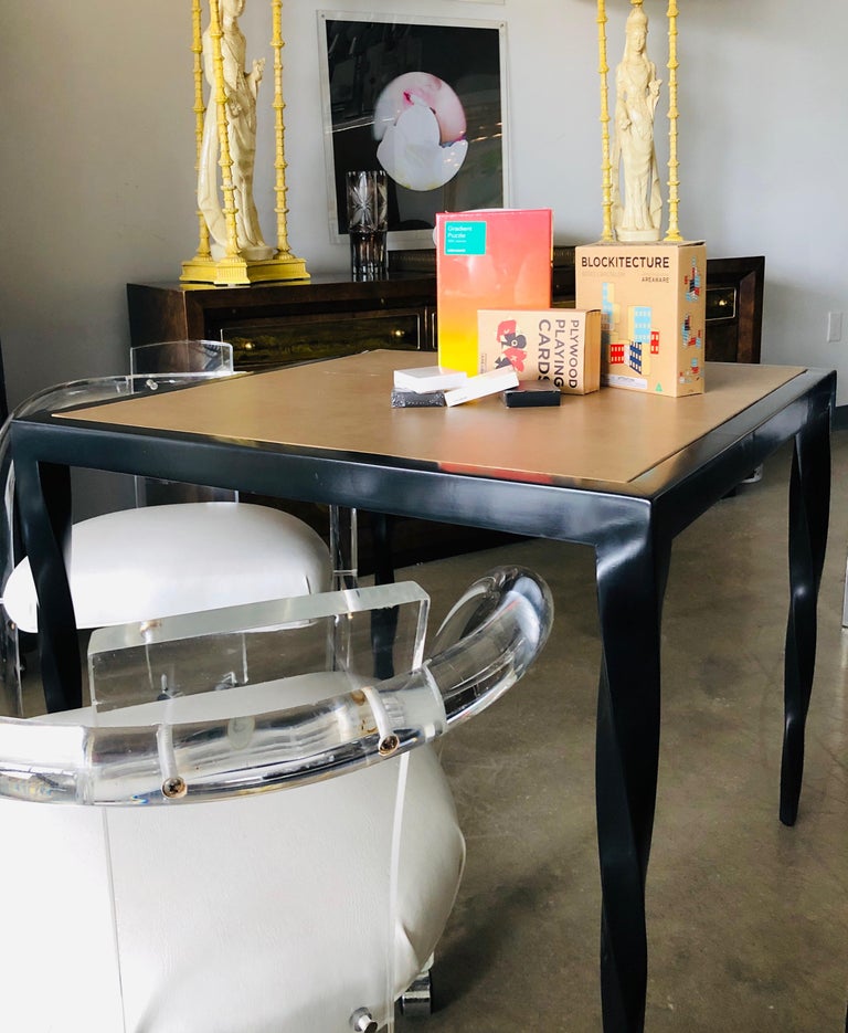 Johan Tapp Square Tan Leather Top and Carved Ebony Legs and Frame Game ...