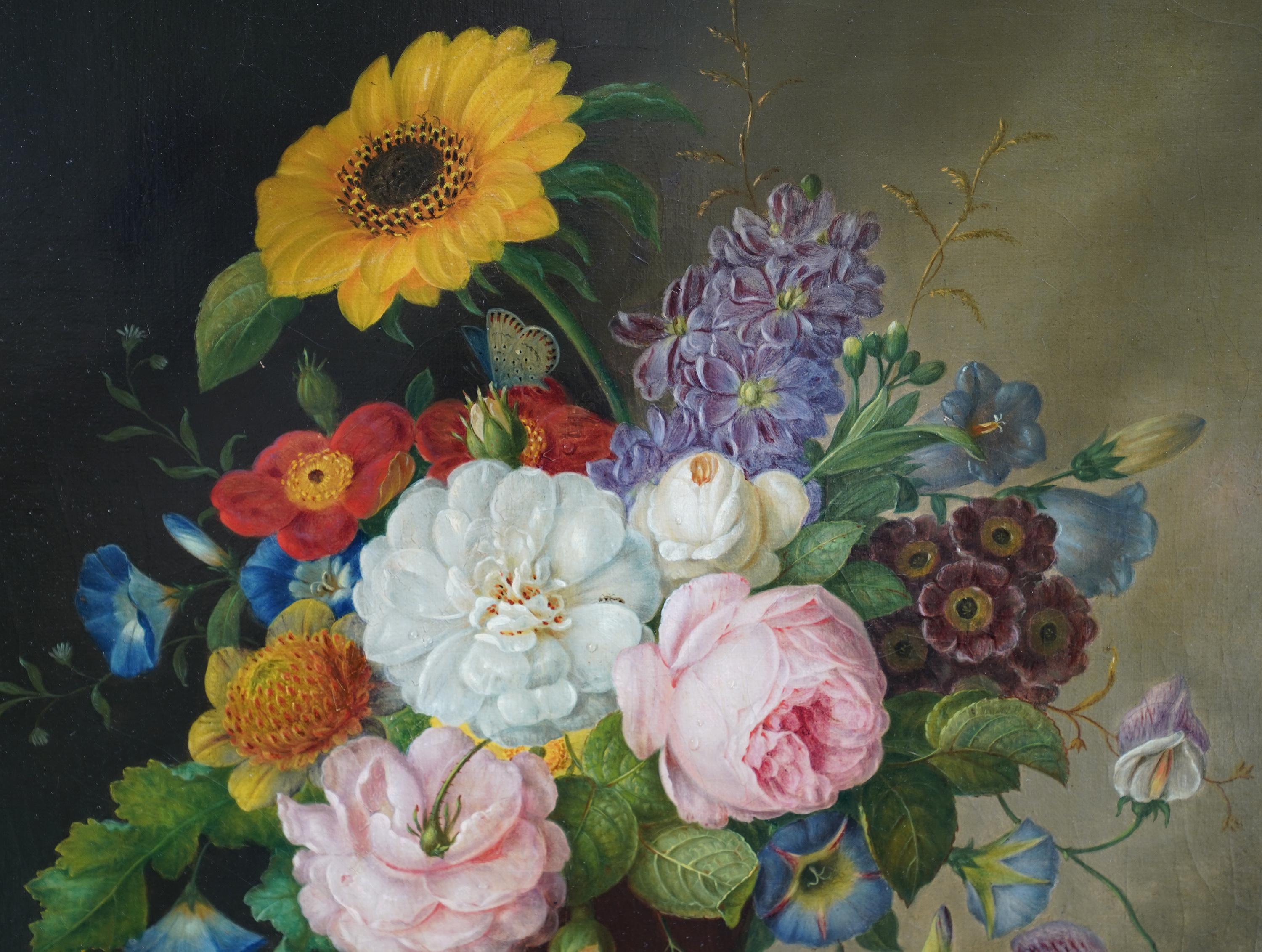 Johann Georg Seitz - Floral Still Life with Robin - Austrian 19th ...