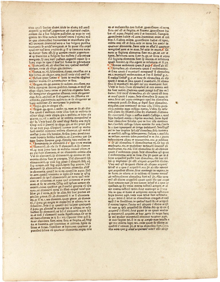 Johannes Balbus. Catholicon, 1460, Original Leaf Printed by Gutenberg ...