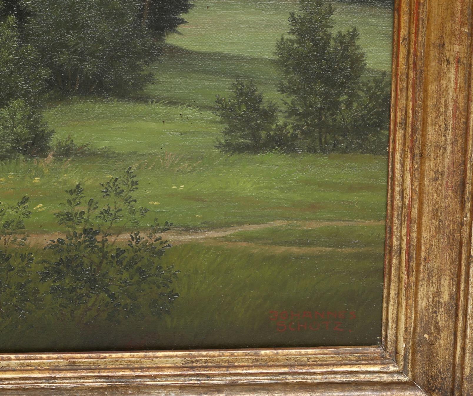JOHANNES SCHÜTZ - Forest Meadow in Bavaria, Signed Oil on Canvas, early ...