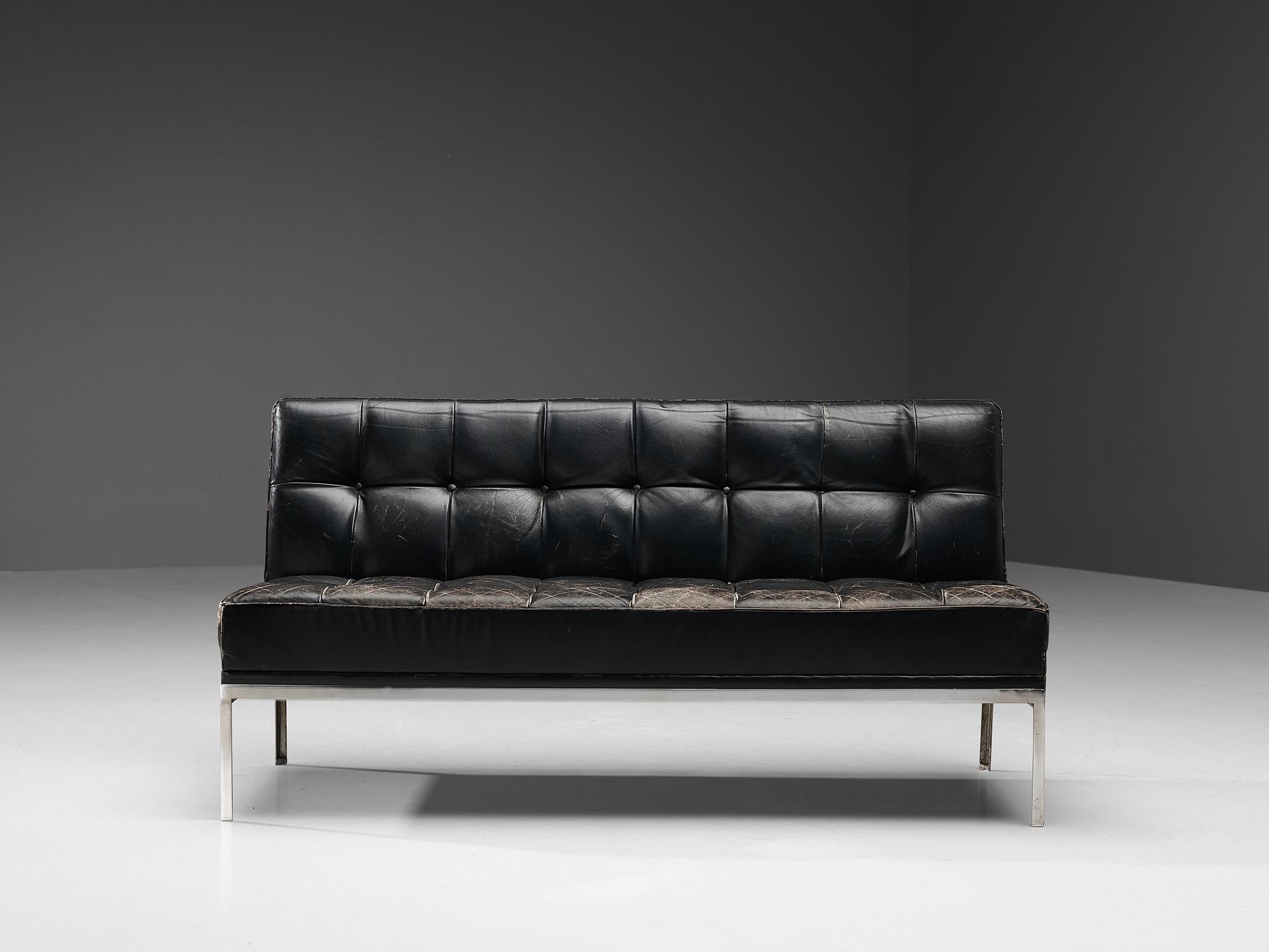 Johannes Spalt for Wittmann Sofa in Black Leather For Sale at 1stDibs