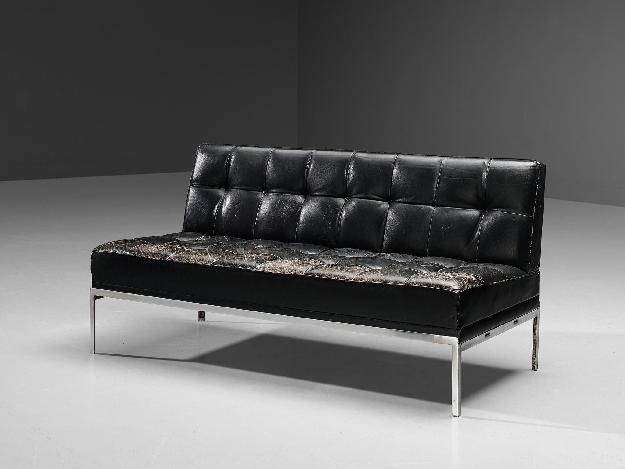 Johannes Spalt for Wittmann Sofa in Black Leather For Sale at 1stDibs