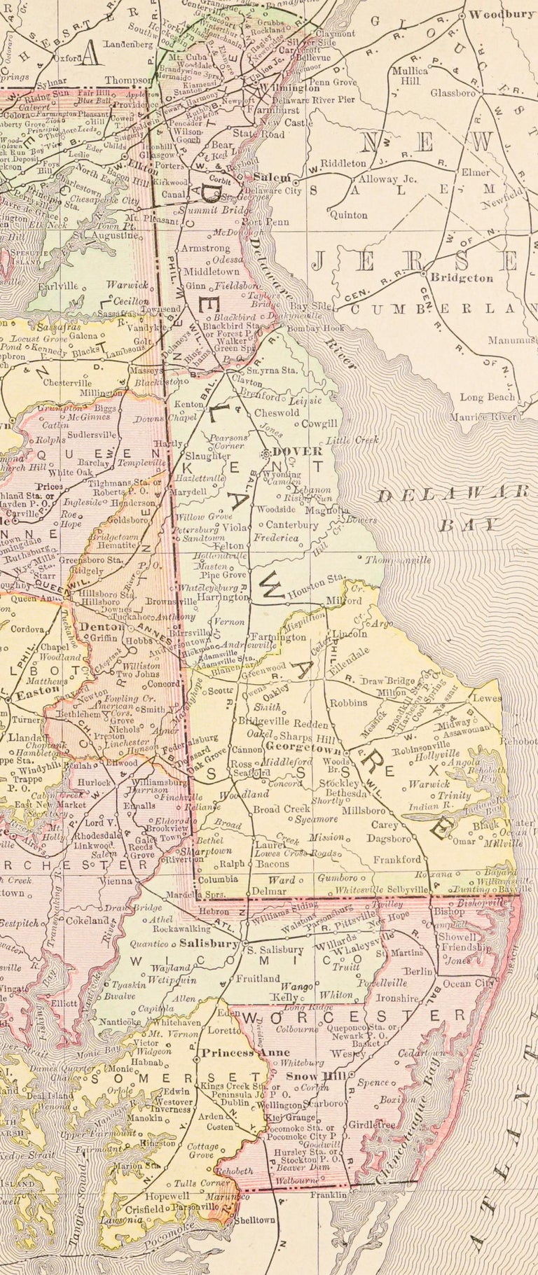 1895 Map of Delaware and Maryland For Sale at 1stDibs