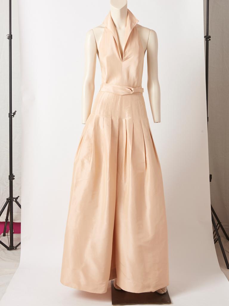 John Anthony Shell Pink Halter Neck Evening Gpwn For Sale at 1stDibs