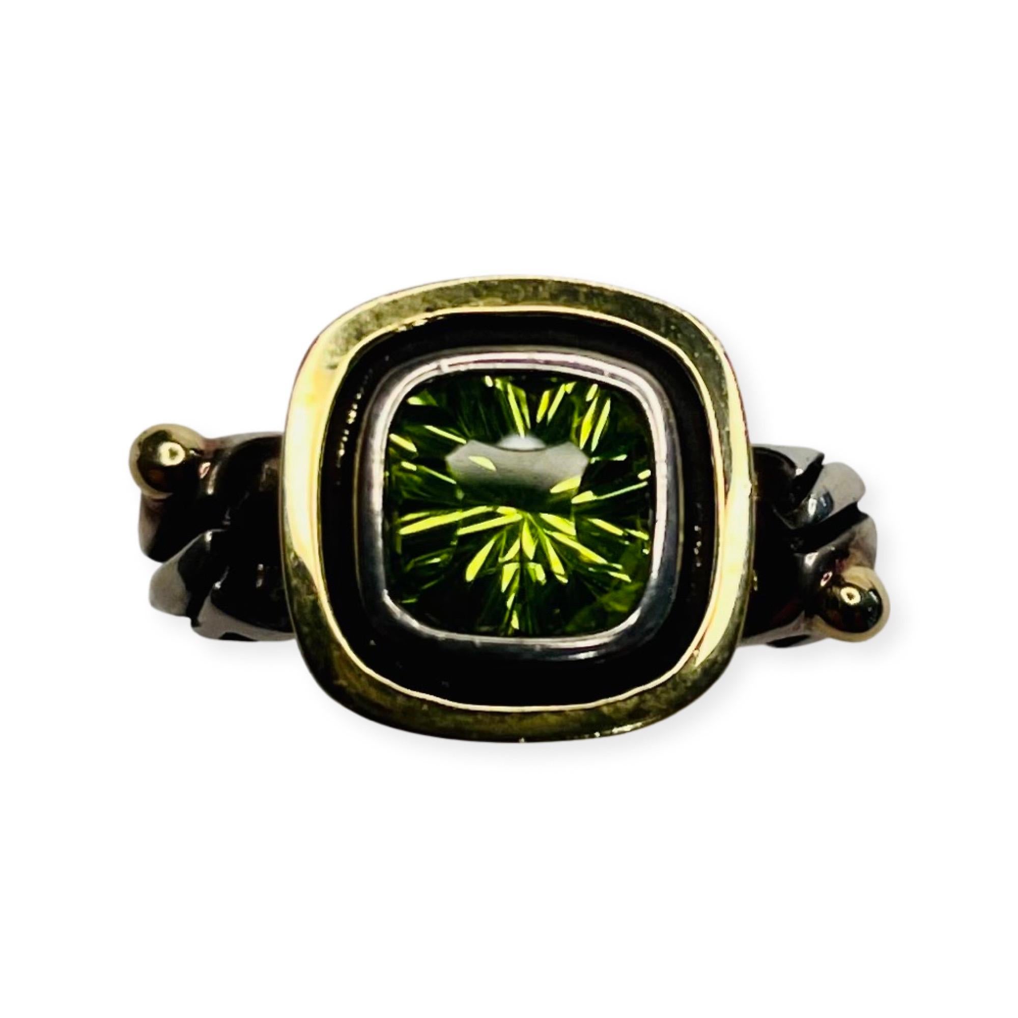 John Atencio 18KY Gold and Sterling Silver Faceted Peridot Ring For ...
