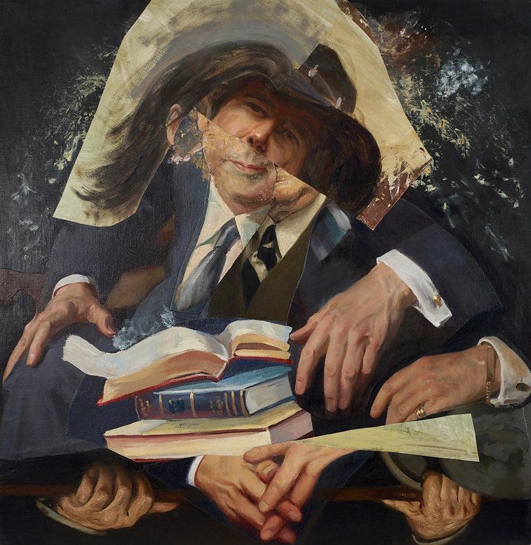 John Baker - "Cramming for the Exam", acrylic, mixed media, collage ...