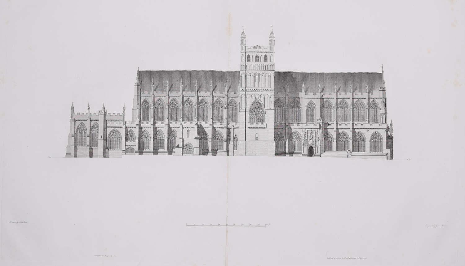 John Basire - Architectural view of Exeter Cathedral, engraving by John ...