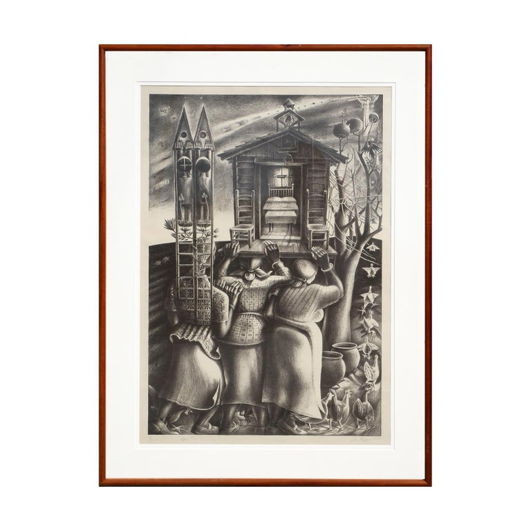 John Biggers – „Upper Room“ Abstrakte figurative Lithographie in ...