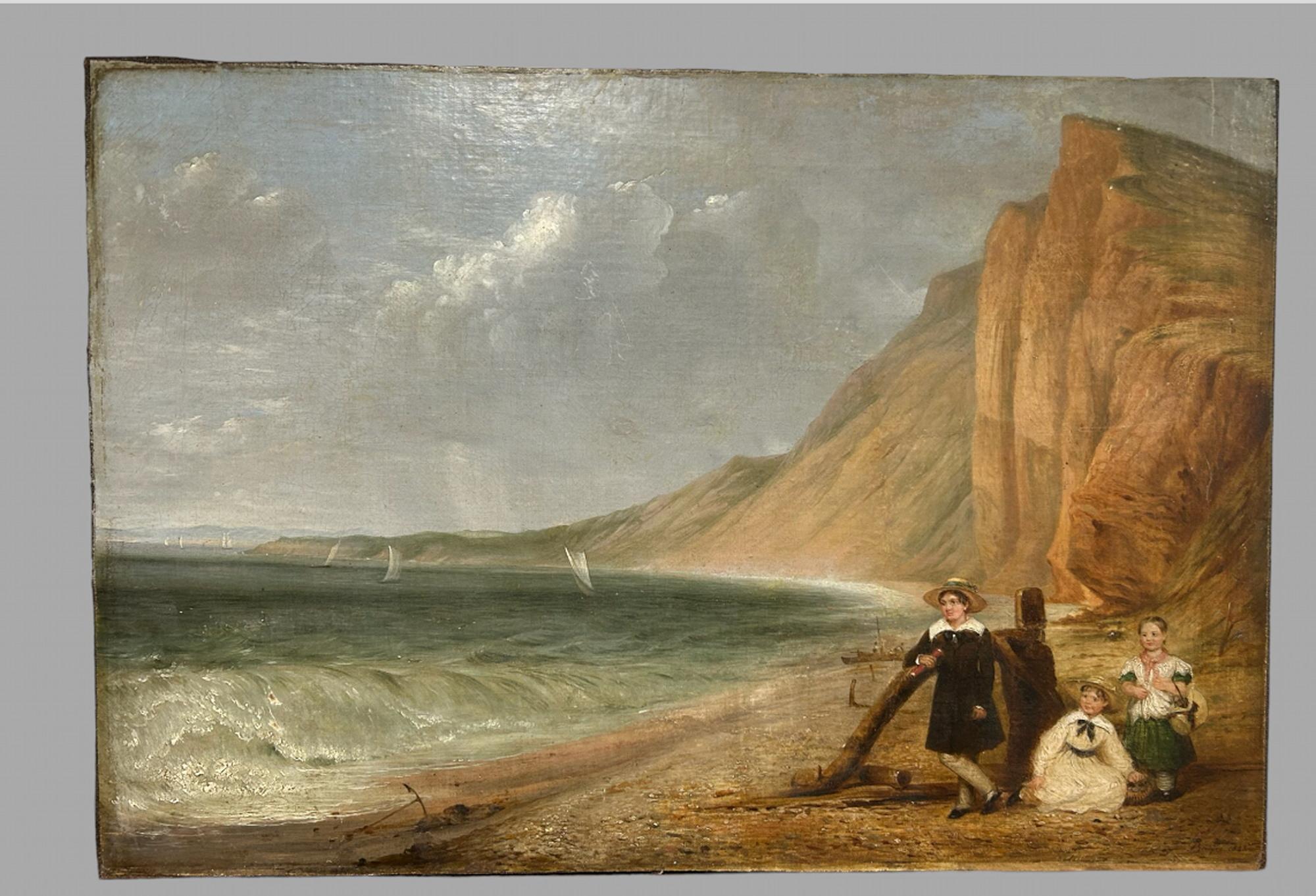 John Bridges - Charming Oil of Children in a Coastal Scene 1843 For ...