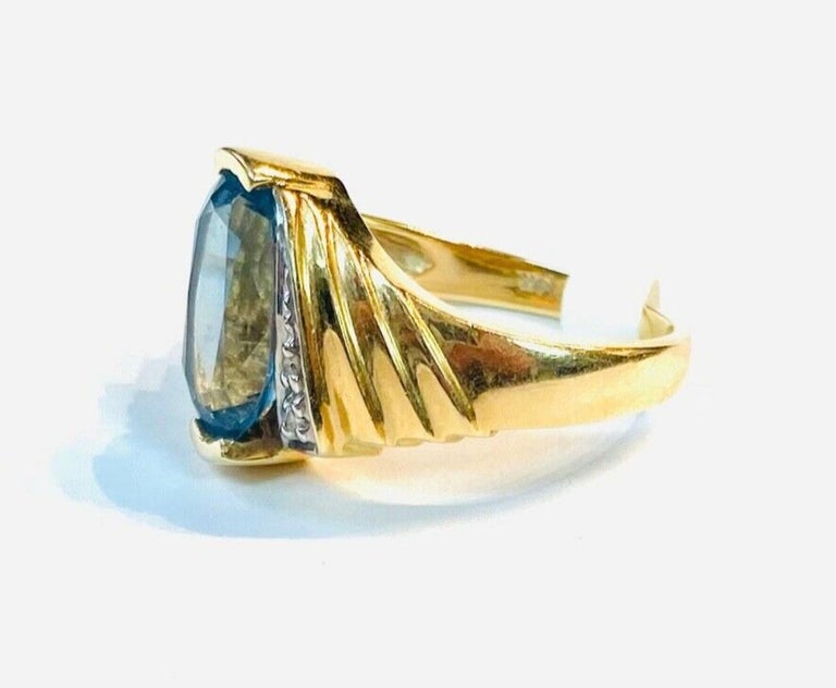 John C Rinker Blue Topaz 14K Yellow Gold and Diamond Ring For Sale at ...