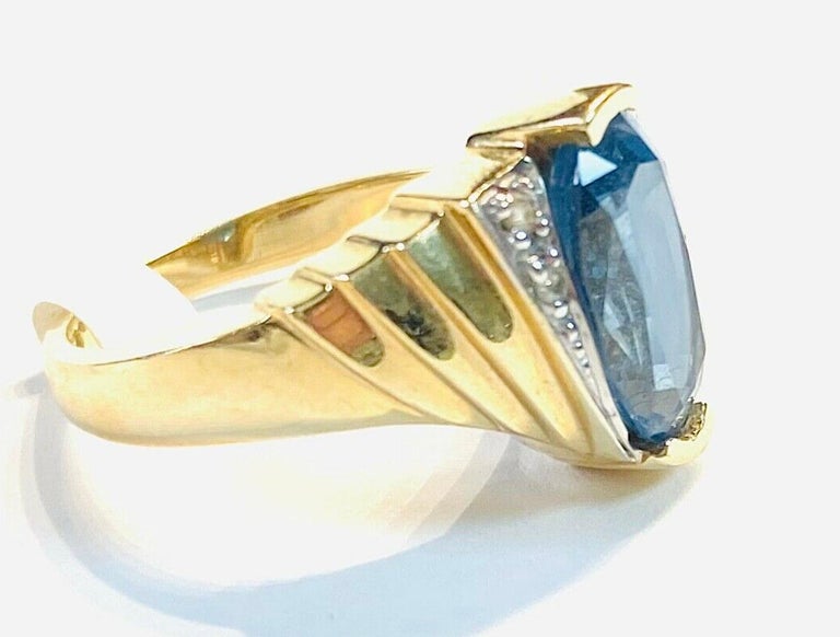 John C Rinker Blue Topaz 14K Yellow Gold and Diamond Ring For Sale at ...