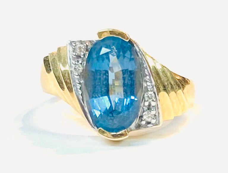 John C Rinker Blue Topaz 14K Yellow Gold and Diamond Ring For Sale at ...