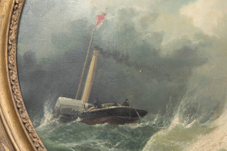 Oil of a Lifeboat in an Oval Gilt Frame by John Callow, 1822-1878 For ...