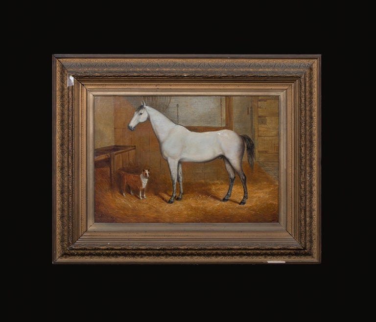 John Charles Maggs - Black Grey Hunter and Terrier In A Stable, dated ...
