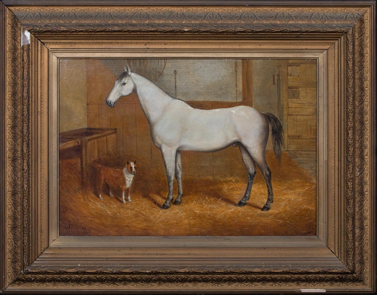 John Charles Maggs - Black Grey Hunter and Terrier In A Stable, dated ...