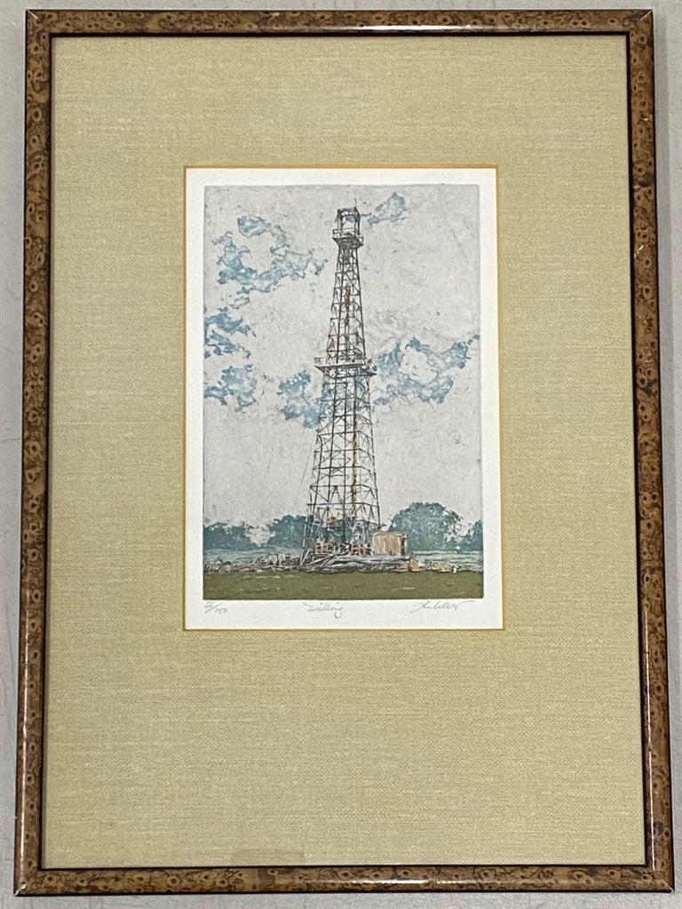 John Collette - John Collette "Drilling" Original Drypoint Etching W ...