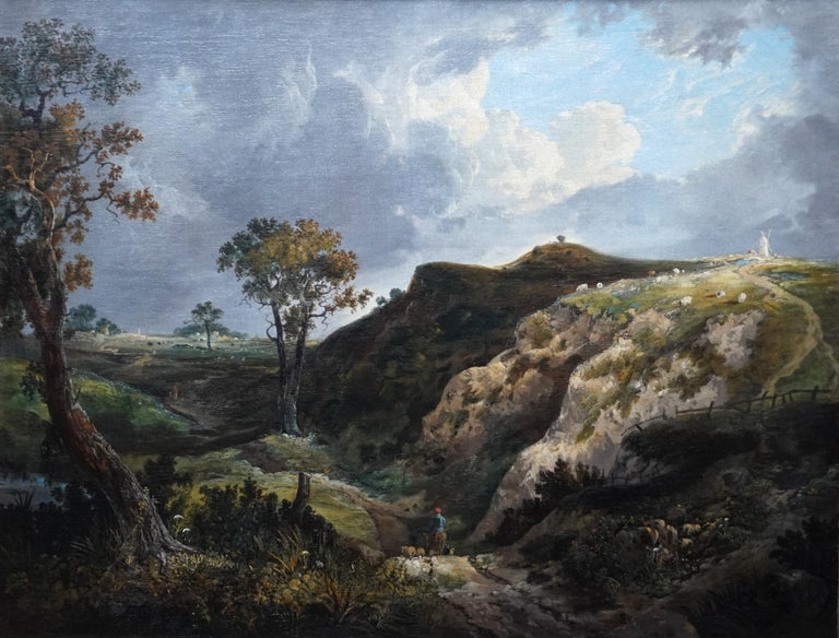Landscape with Windmill on Hill - British 1800 Old Master art oil ... Landscape with Windmill on Hill - British 1800 Old Master art oil ...