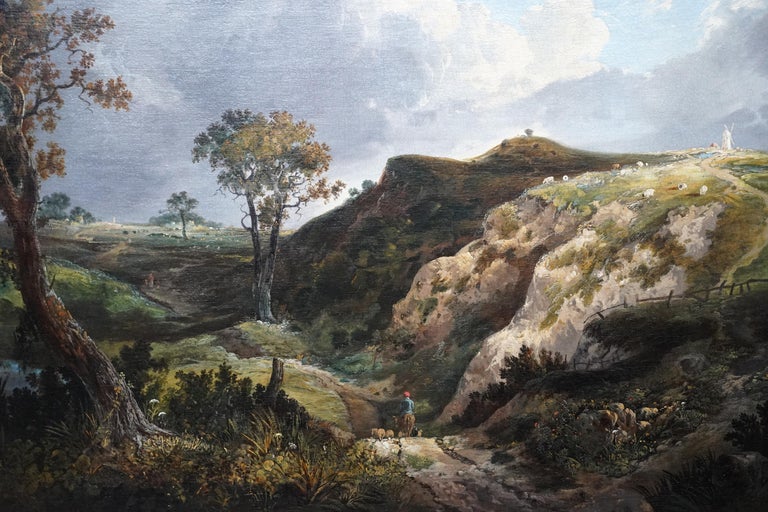 Landscape with Windmill on Hill - British 1800 Old Master art oil ...