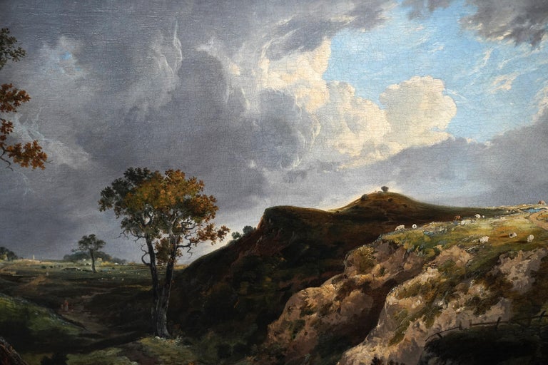 Landscape with Windmill on Hill - British 1800 Old Master art oil ...