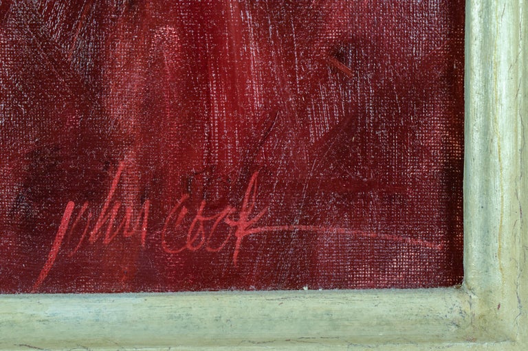 John Cook - John Cook, "Flowers on Red Table" Oil on Canvas 19 1/2 x 15 ...